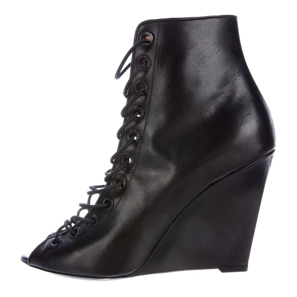 Givenchy | Shoes | Givenchy Black Leather Laceup Wedge Booties | Poshmark